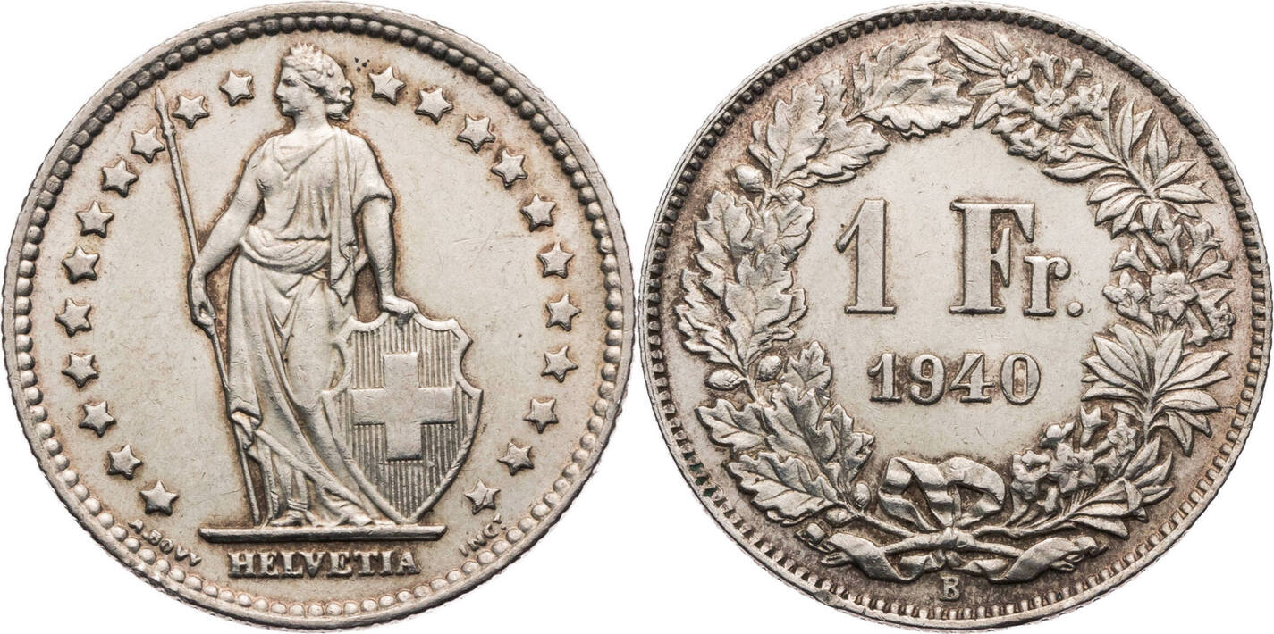 Schweiz 1 Franken 1940 B Helvetia - Kursmünze (1875-1967) f.vz | MA-Shops
