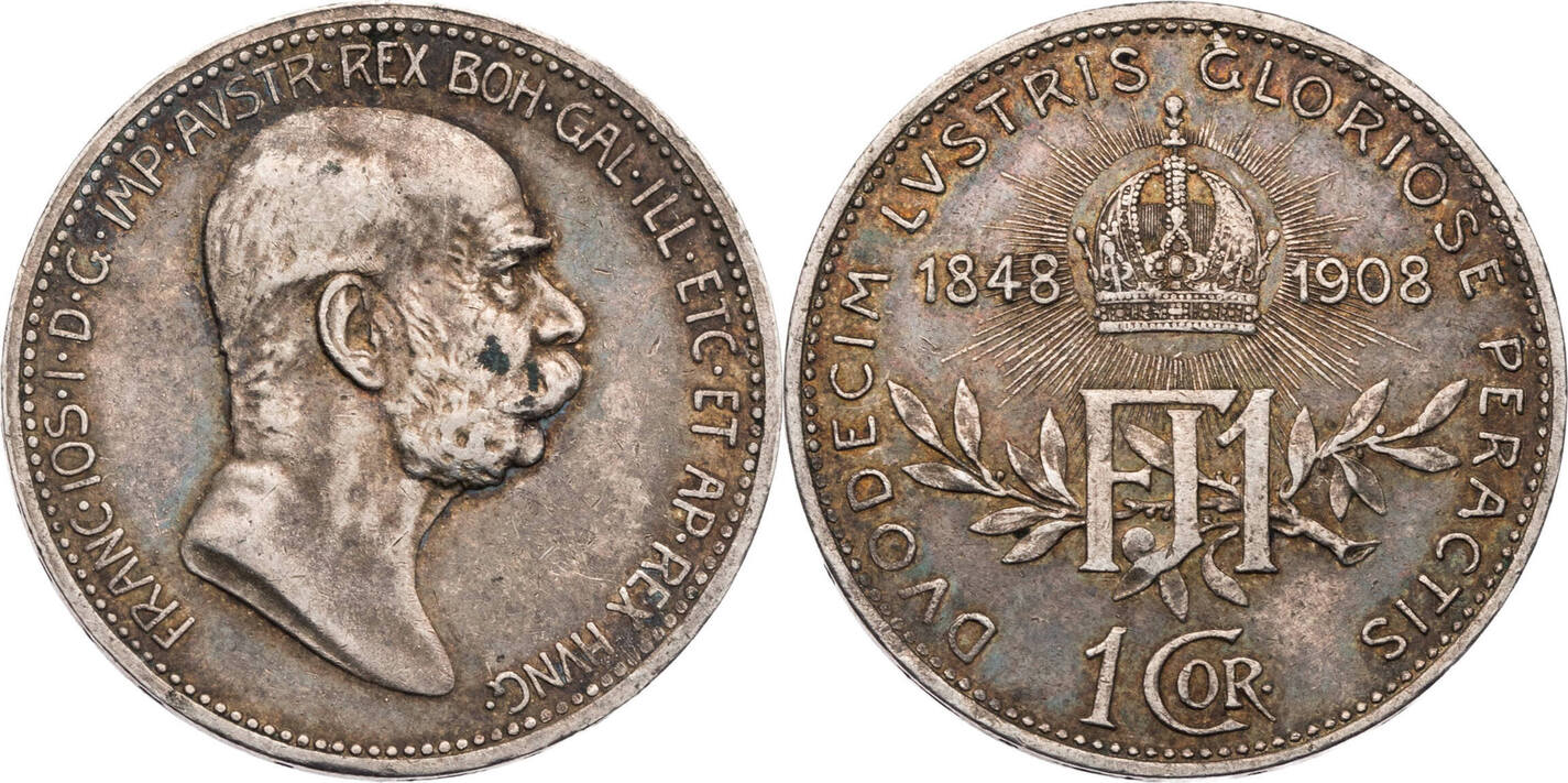 Österreich, Kaiserreich 1 Corona 1908 Franz Josef I. (1848-1916) - Anlässlich des 60 ...