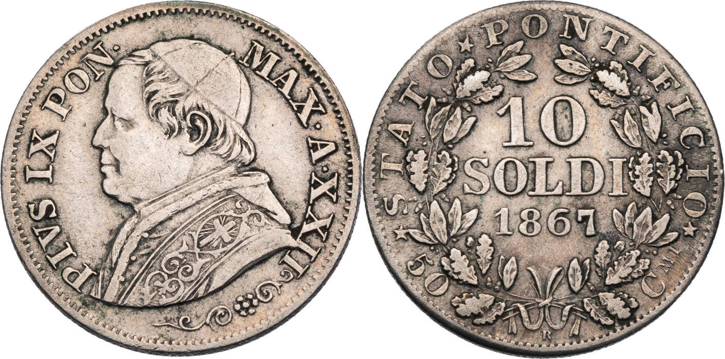 Vatikan 10 Soldi 1867 R Pius IX. (1846-1878) - Kursmünze (1866-1868) ss | MA-Shops