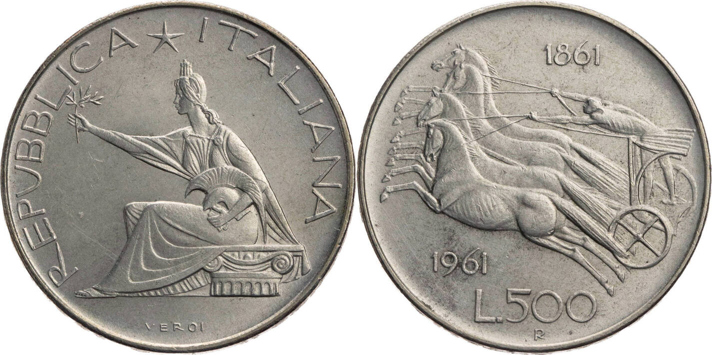 500 Lire 1961 R Auf 100 Jahre Vereinigung Italiens vz | MA-Shops