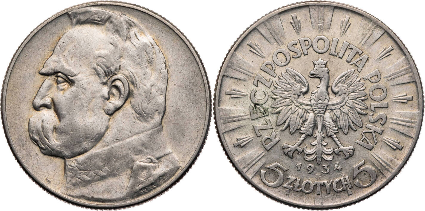 Polen 5 Zlotych 1934 Jozef Pilsudski - Kursmünze (1934-1938) ss | MA-Shops
