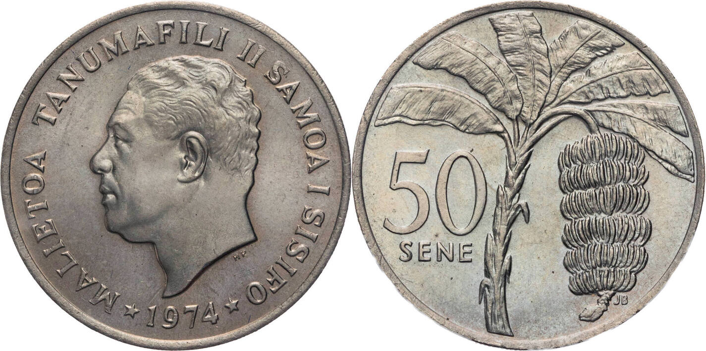 Samoa 50 Sene 1974 Malietoa Tanumafili II. (1962-2007) - Kursmünze ...