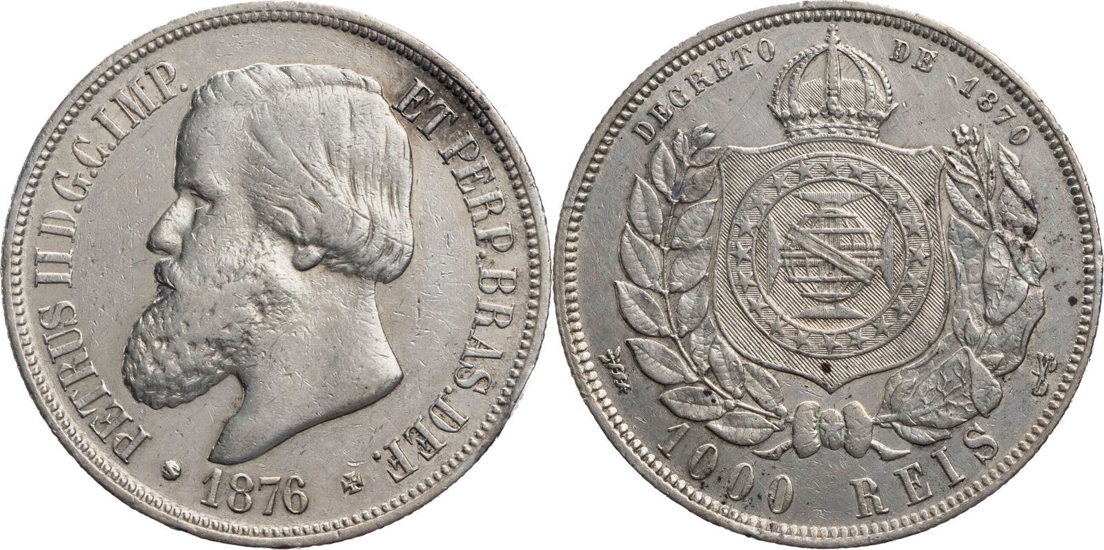 Brasilien 1000 Reis 1876 Peter II. (1831-1889) f.ss | MA-Shops