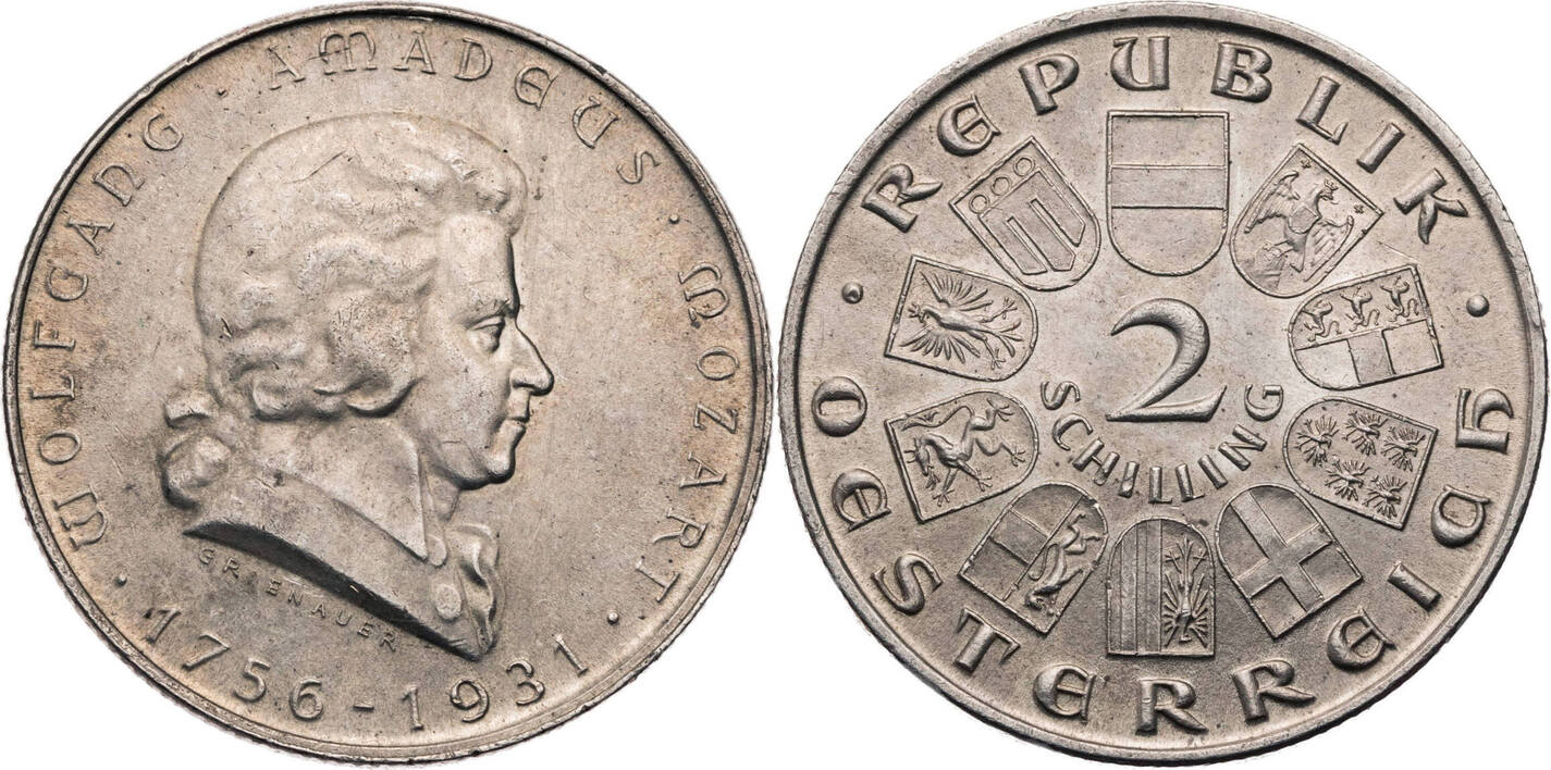 Österreich 2 Schilling 1931 Auf den 175. Geburtstag von Wolfgang Amadeus Mozart ss-vz | MA-Shops