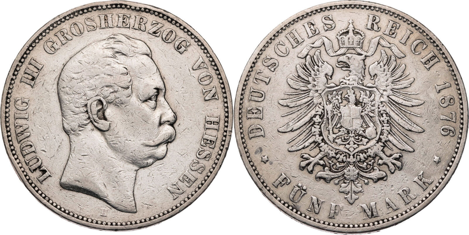 Kaiserreich, Hessen 5 Mark 1876 H Ludwig III. (1848-1877) s-ss | MA-Shops