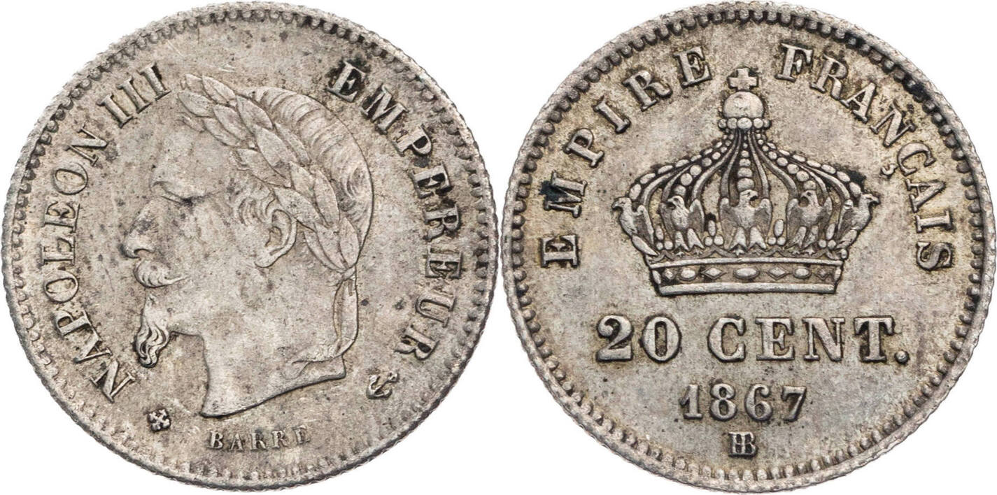Frankreich 20 centimes 1867 BB Napoleon III. (1852-1870) ss | MA-Shops