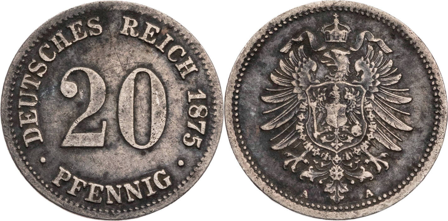 Kaiserreich 20 Pfennig 1875 A Kursmünze (1873-1877) ss | MA-Shops