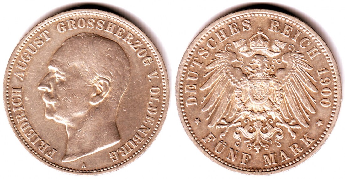 Oldenburg 5 Mark 1900 A Grossherzog Friedrich August ss | MA-Shops