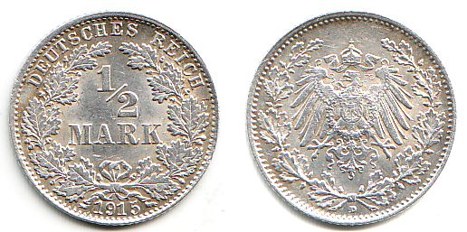 Kaiserreich 1915 D 1/2 Mark prägefrisch | MA-Shops