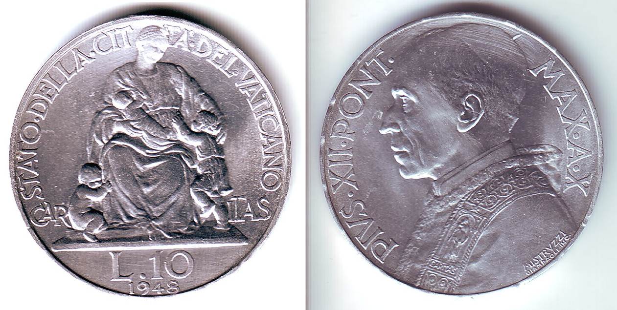 Vatikan 10 Lire 1948 Papst Pius XII. st | MA-Shops