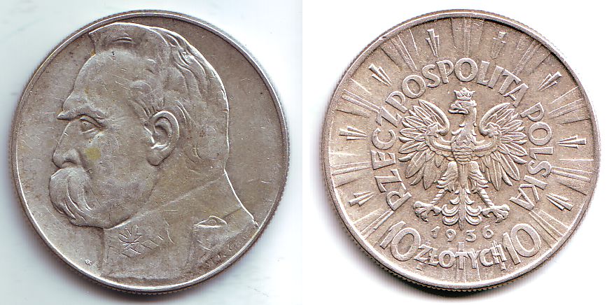 Polen 1936 10 Zlotych - Pilsudski ss-vz | MA-Shops