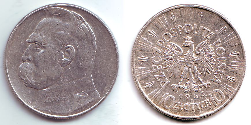 Polen 1936 10 Zlotych - Pilsudski ss-vz | MA-Shops