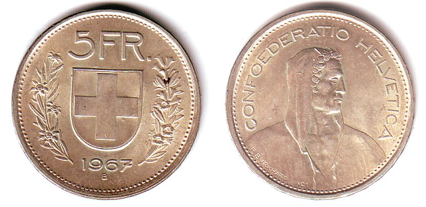 Schweiz 1967 B 5 Franken prägefrisch | MA-Shops