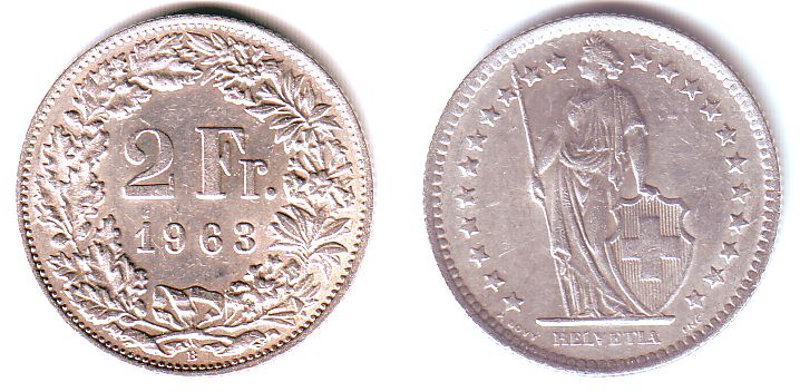 Schweiz 1963 B 2 Franken - stehende Helvetia f.st | MA-Shops