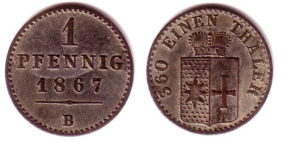 Waldeck 1 Pfennig 1867 B Georg Victor (1852-1893) prägefrisch | MA-Shops