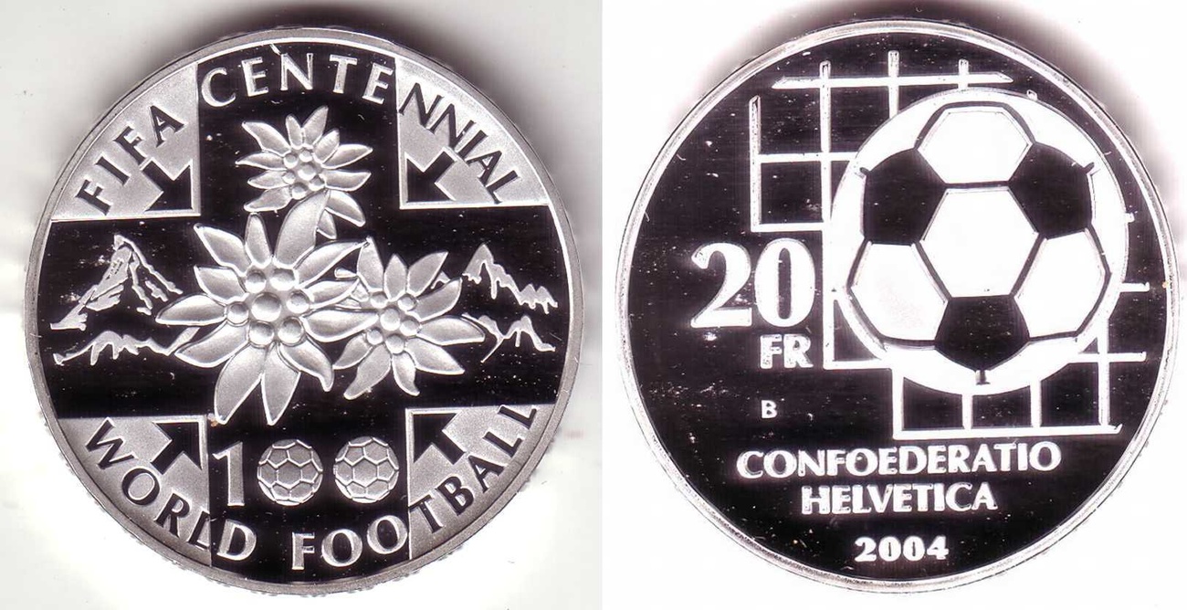 Schweiz 20 Franken 2004 100 Jahre FIFA PP in Kapsel | MA-Shops