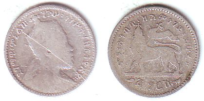 Äthiopien 1 Gersch - 1/20 Birr 1903 A Menelik II. (1889 - 1913) s-ss ...