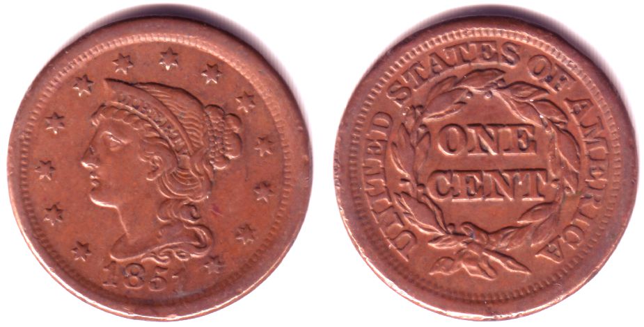 USA 1 Cent 1851 Liberty Head (1816-1857)- Braided Hair f.vz | MA-Shops