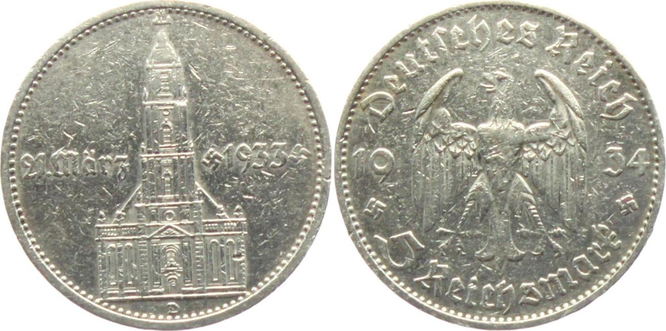 Drittes Reich 5 Reichsmark 1934 D Garnisonskirche in Potsdam - mit ...