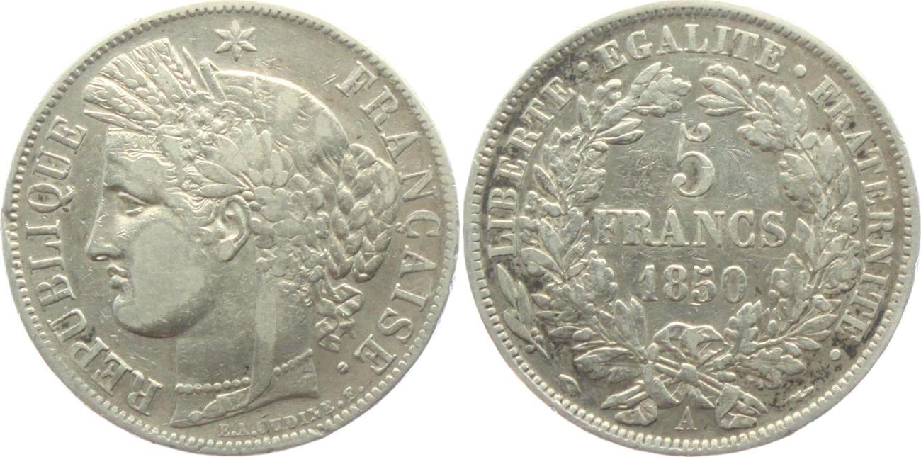 Frankreich 5 Francs 1850 A 2. Republik (1848 - 1852) ss+ | MA-Shops