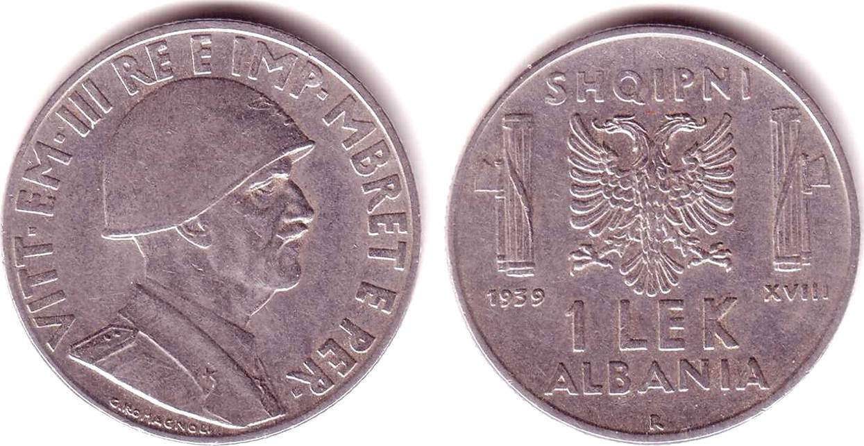 Albanien 1 Lek 1939 R Vittorio Emanuele III.(1939-1941) vz/st | MA-Shops