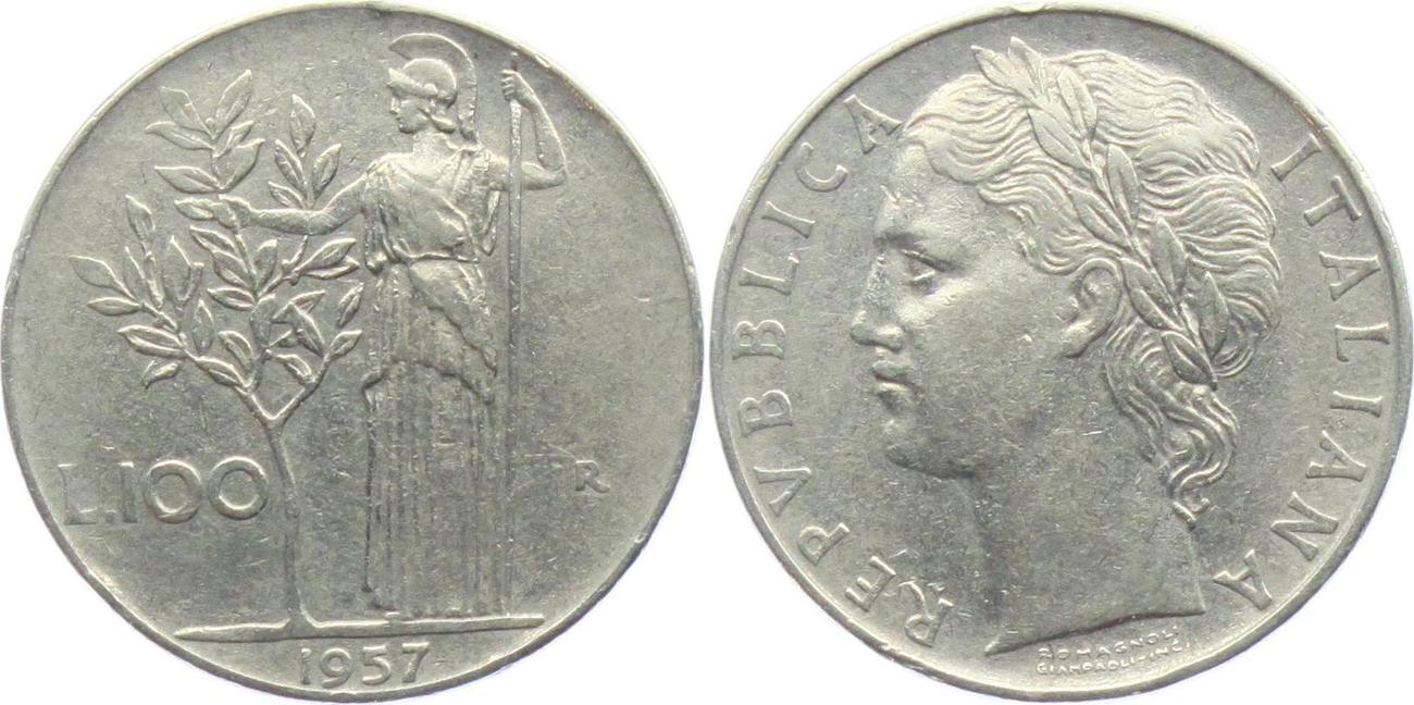 Italien 100 Lire 1957 R Minerva mit Baum vz | MA-Shops
