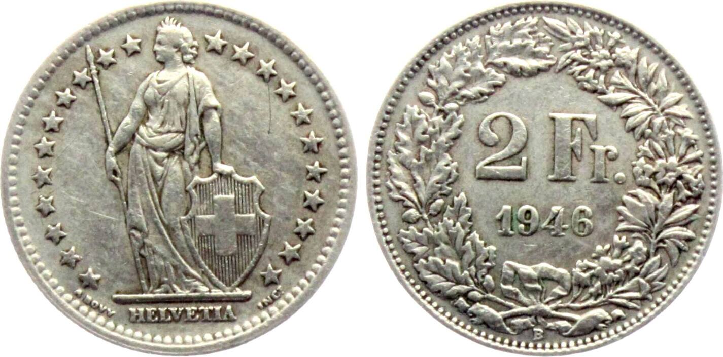 Schweiz 2 Franken 1946 B stehende Helvetia ss | MA-Shops