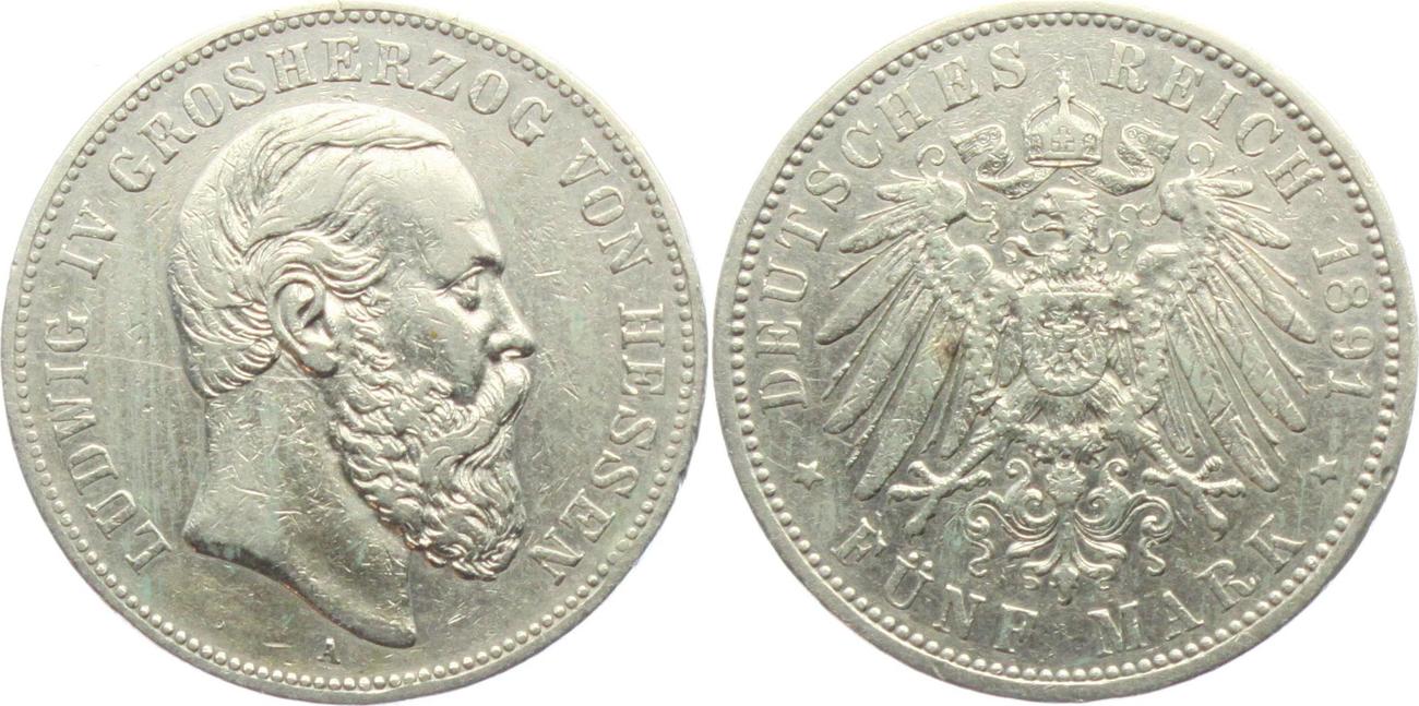 Hessen 5 Mark 1891 A Ludwig IV. (1877-1892) ss | MA-Shops