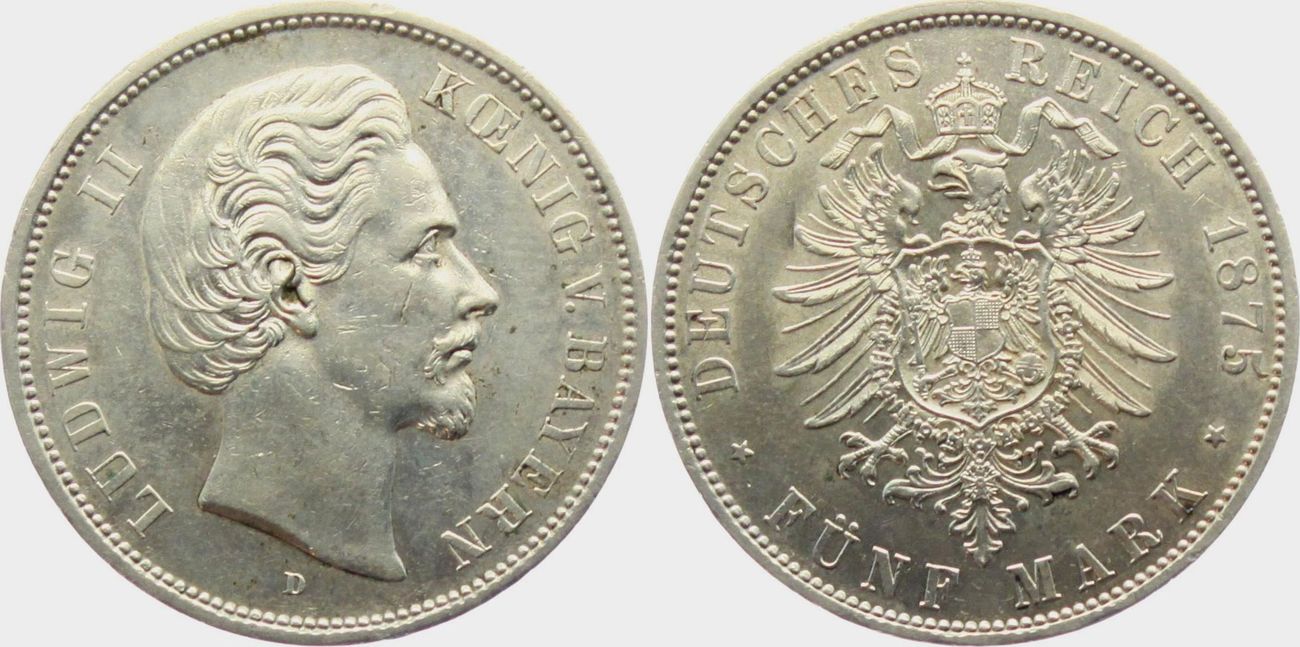 5 Mark 1875 D König Ludwig II. von Bayern (1864-1886) vz | MA-Shops