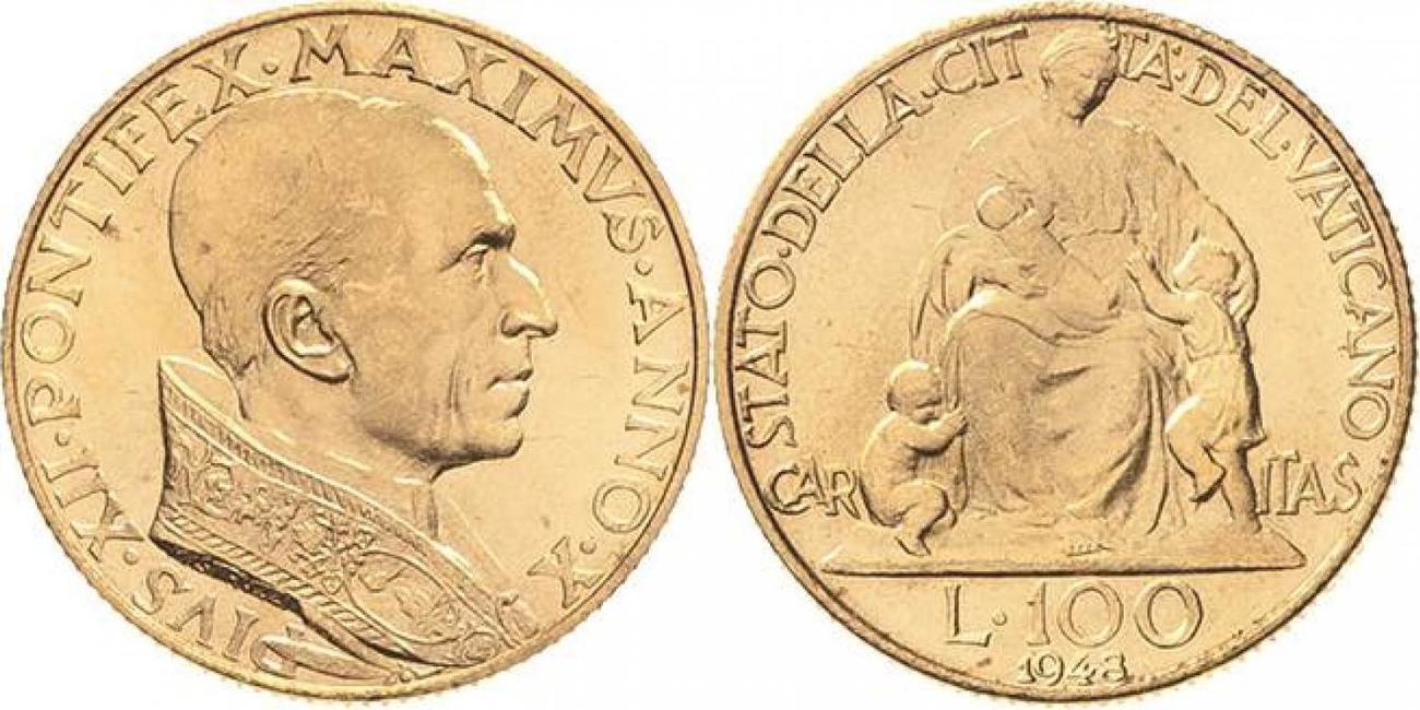 Vatikan - Kirchenstaat 100 Lire 1943 R - AN V Papst Pius XII. (1939-1958) st | MA-Shops