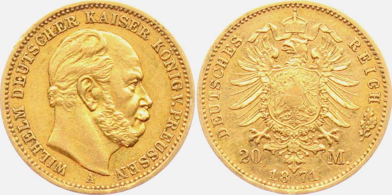 Preussen 20 Mark 1871 A Kaiser Wilhelm I. ss | MA-Shops