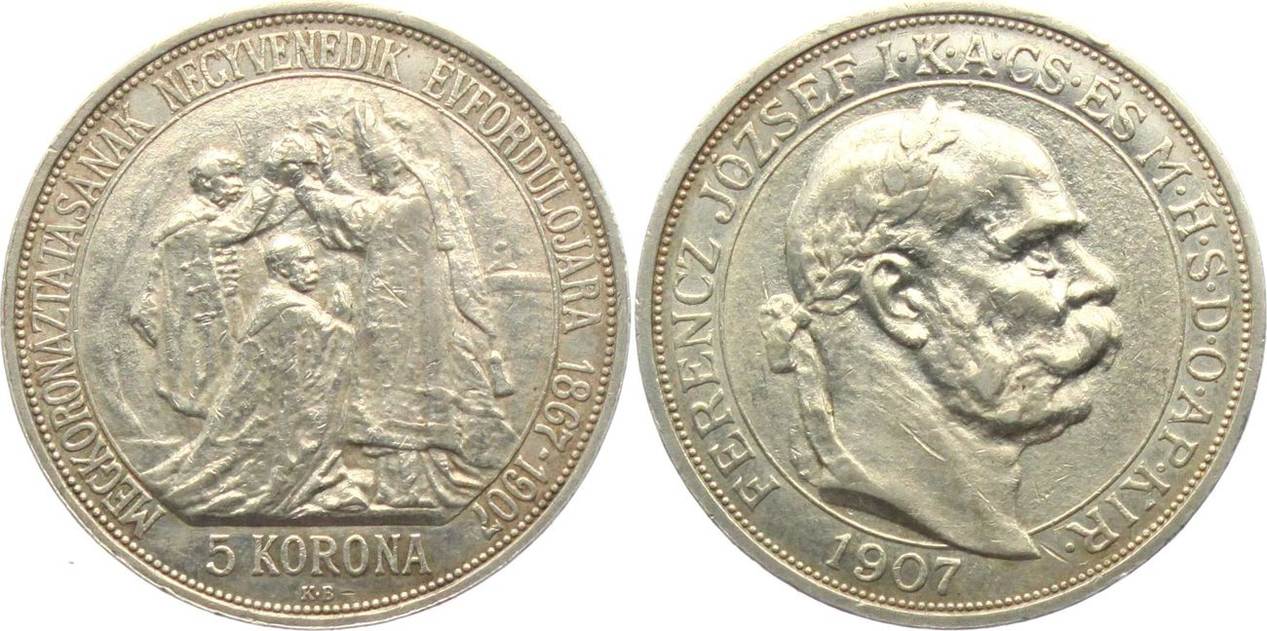 Österreich - Ungarn 5 Korona 1907 KB Krönungsjubiläum vz | MA-Shops