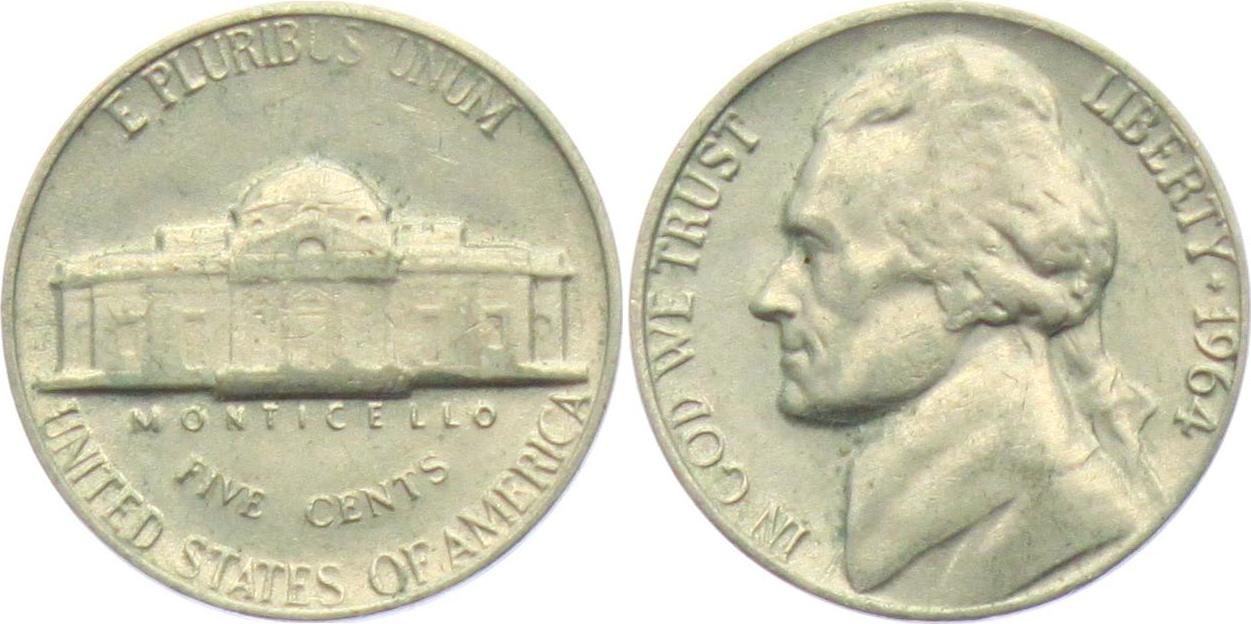 USA 1964 5 Cents Thomas Jefferson Ss MA Shops USA 1964 5 Cents Thomas Jefferson Ss MA Shops