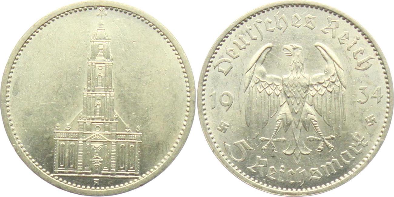 Drittes Reich 5 Reichsmark 1934 A Garnisonskirche in Potsdam - ohne ...