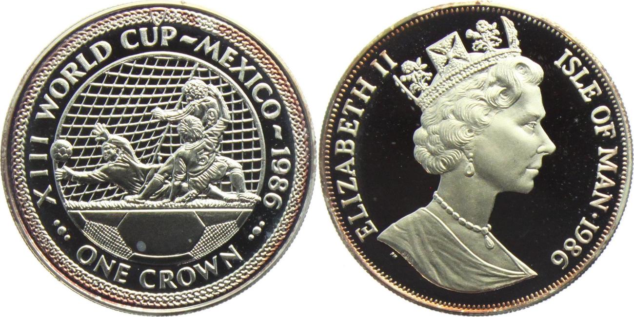 Isle of Man 1 Crown Fussball WM 1986 in Mexico - Spielszene vor dem Tor ...