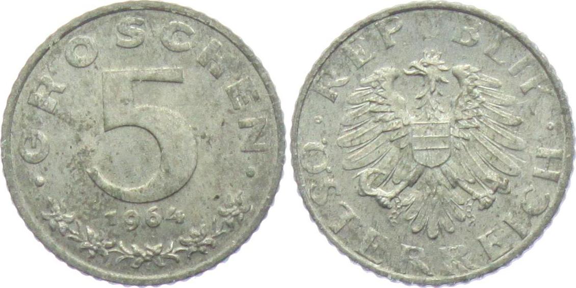 5 Groschen 1964 2. Republik Österreich (ab 1945) bankfrisch - bfr. | MA ...