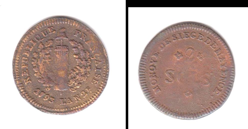 Mainz - Frankreich 2 Sols 1793 Belagerungsmünze der Stadt Mainz ss | MA ...