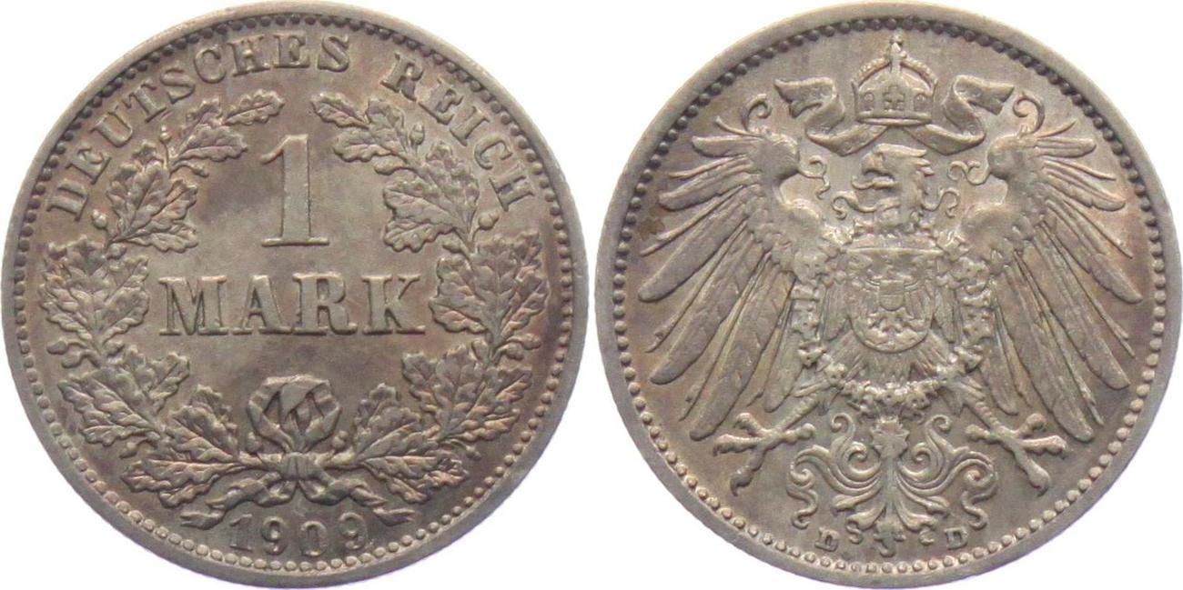 Kaiserreich 1909 D 1 Mark - großer Adler f.st | MA-Shops