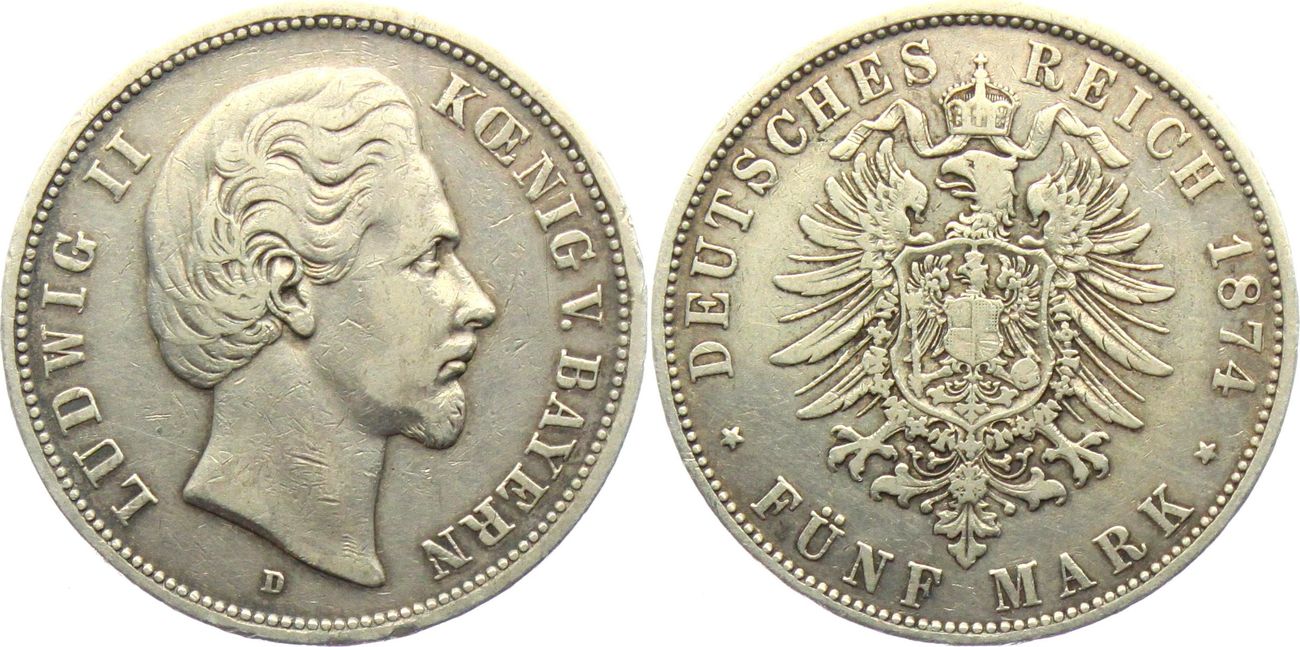 5 Mark 1874 D König Ludwig II. von Bayern ss | MA-Shops