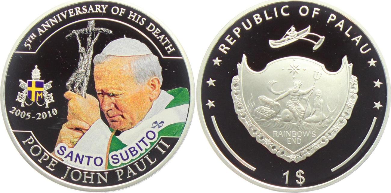 Palau 1 Dollar 2010 Papst Johannes Paul II. - Santo Subito PL - farbig ...