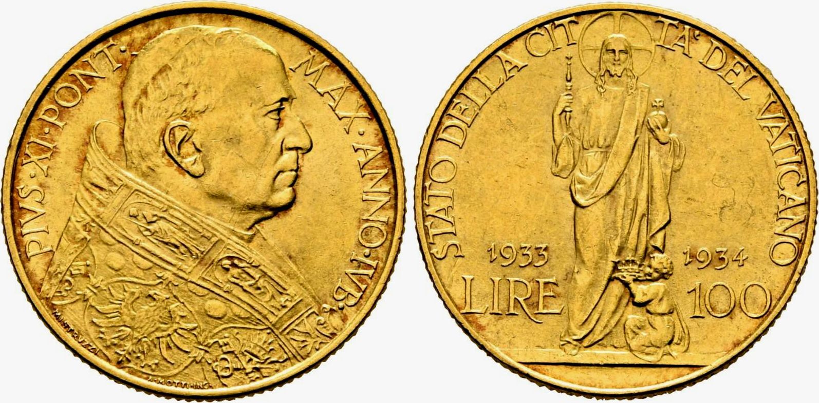 Vatikan 100 Lire 1933/34 Papst Pius XI. - Heiliges Jahr vz | MA-Shops