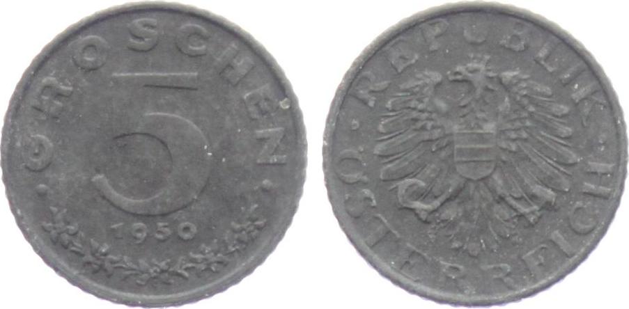5 Groschen 1950 2. Republik Österreich (ab 1945) vz | MA-Shops