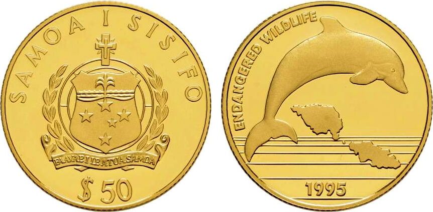 Samoa 50 Tala 1995 Großer Tümmler PP in Kapsel | MA-Shops