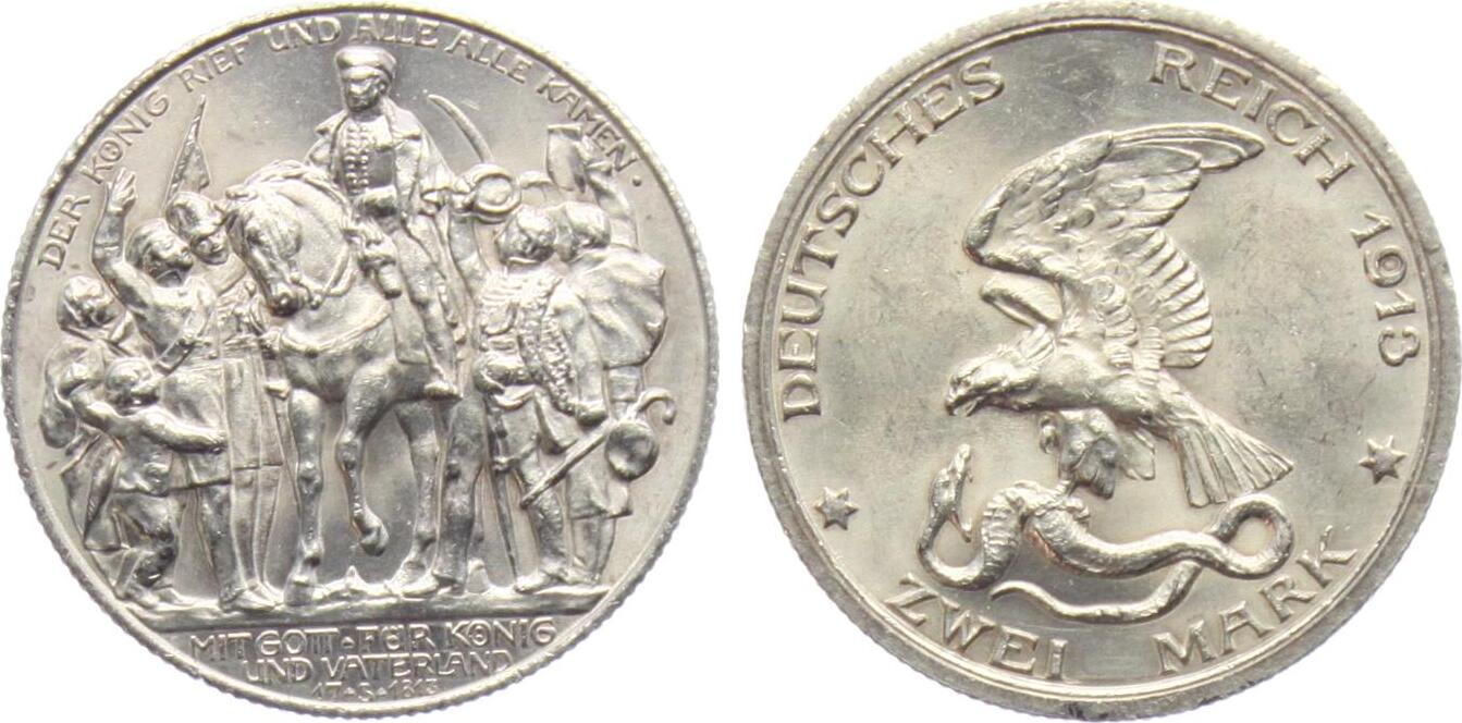Preussen 2 Mark 1913 Wilhelm II. (1888 - 1918) - der König rief... f.st ...