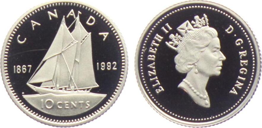 Kanada 10 Cents 1992 Segelschiff - Schifffahrt - Schiffe PP - in Kapsel ...
