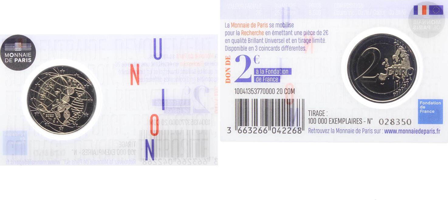 Frankreich 2 Euro auf Coincard 2020 Medizinische Forschung - Union brf ...