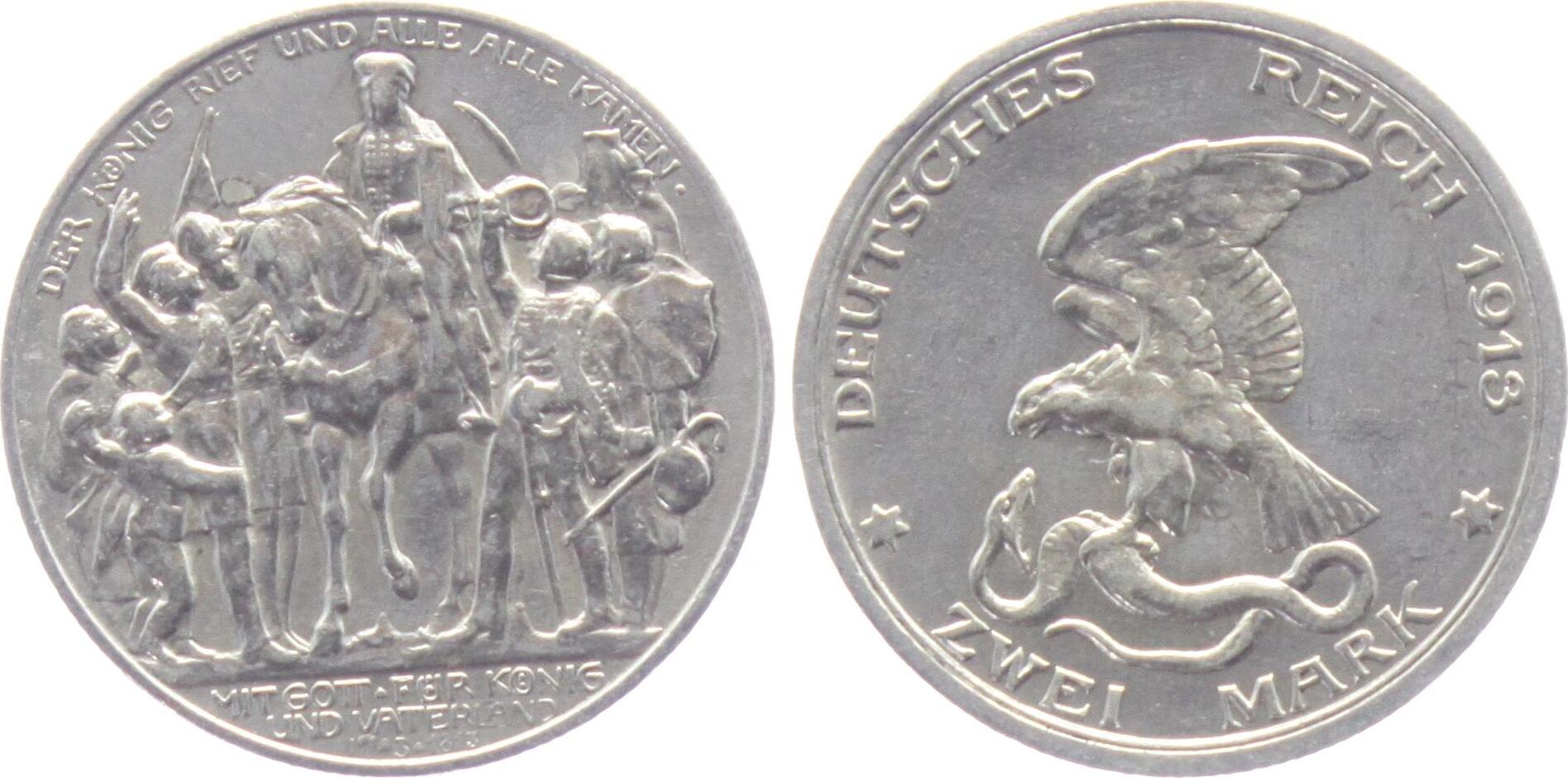 Preussen 2 Mark 1913 Wilhelm II. (1888 - 1918) - der König rief... ss ...