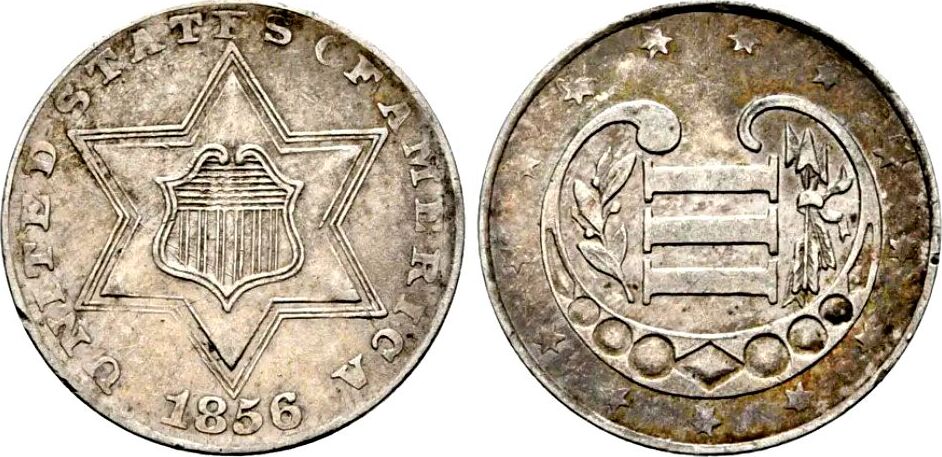 USA 3 Cents 1856 Silver Tree-Cent (1851-1873) vz | MA-Shops