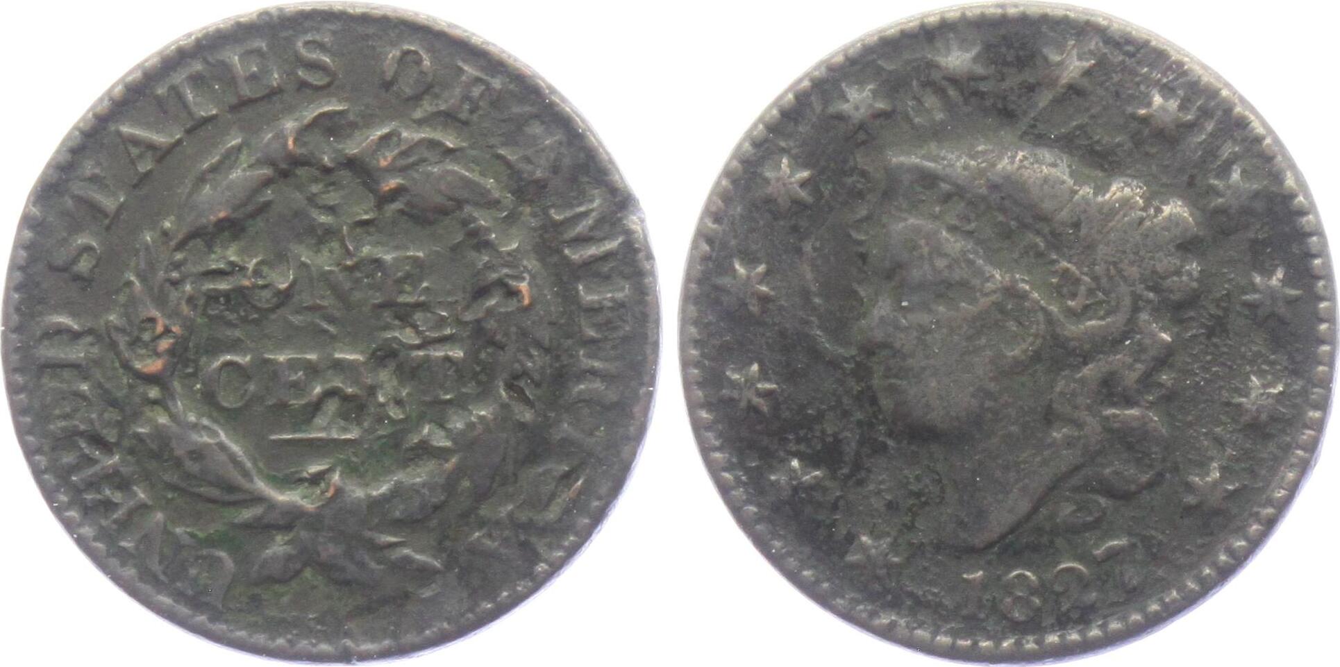 USA 1827 1 Cent - Large Cent - Coronet Head s | MA-Shops