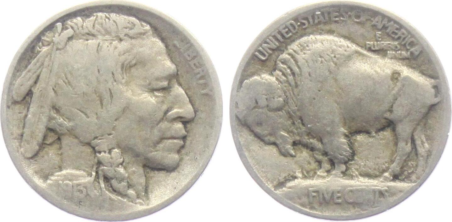 USA 5 Cents - Var. 1 1913 P 5 Cents - Buffalo - Indian Head - Büffel - Indianerkopf ss-vz | MA-Shops